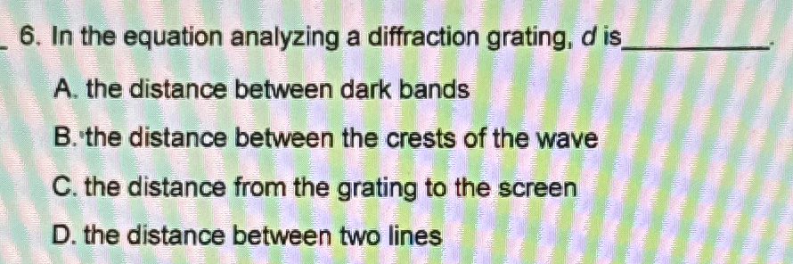 Solved In the equation analyzing a diffraction grating, d | Chegg.com