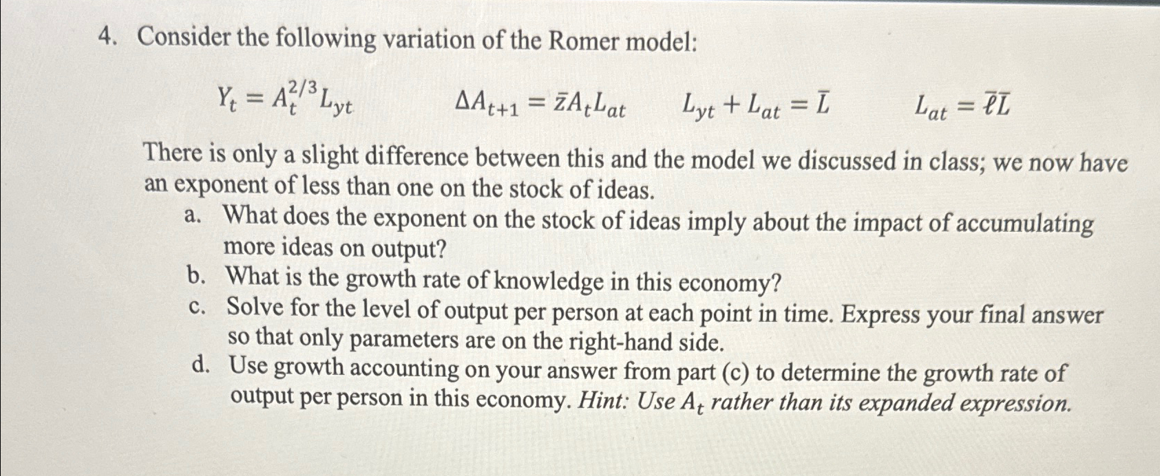 Solved Consider the following variation of the Romer | Chegg.com