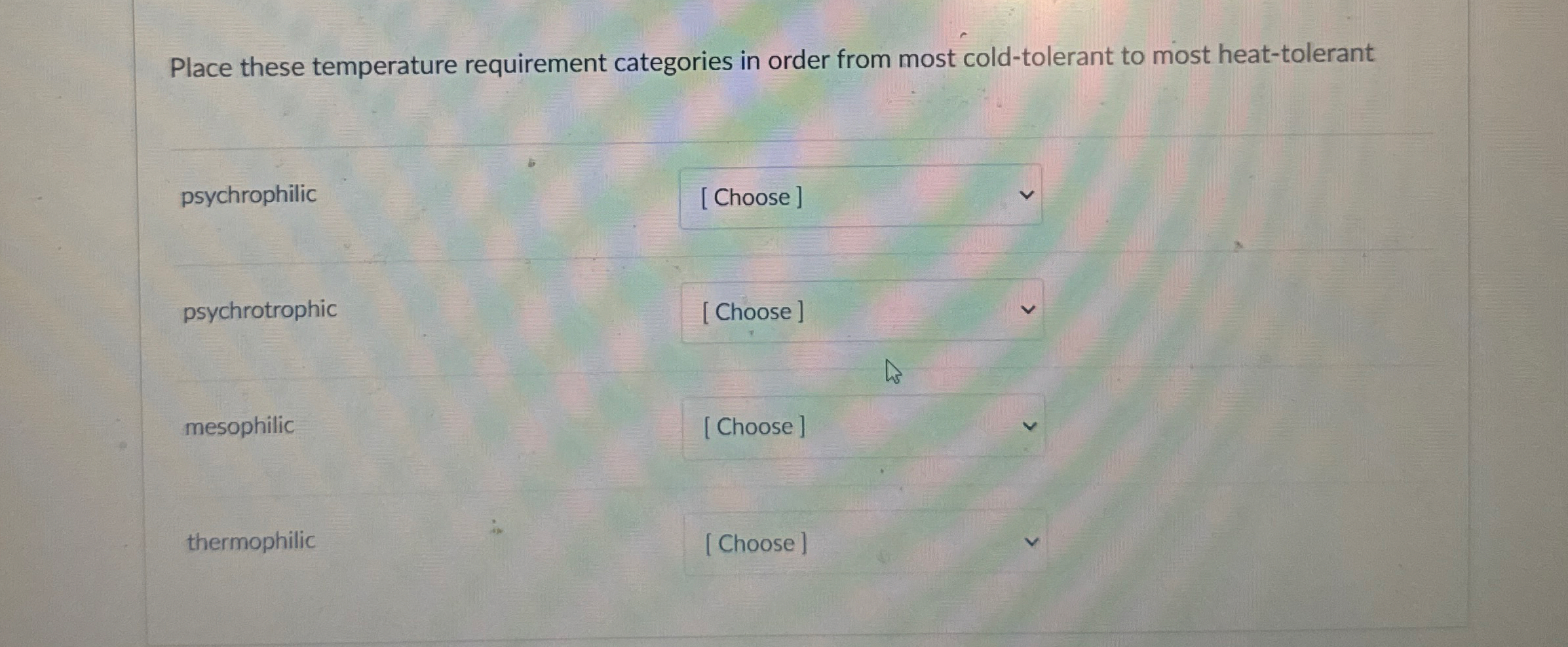 Solved Place these temperature requirement categories in | Chegg.com