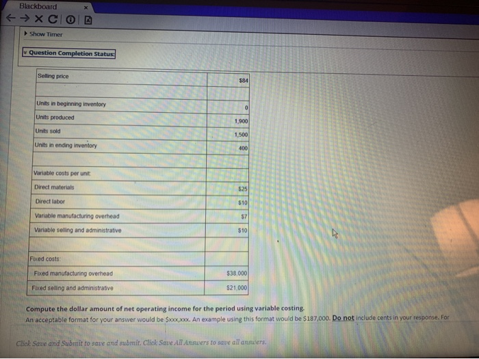 Solved Blackboard → XCO Show Timer Question Completion | Chegg.com