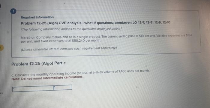 Solved Required information Problem 12-25 (Algo) CVP | Chegg.com
