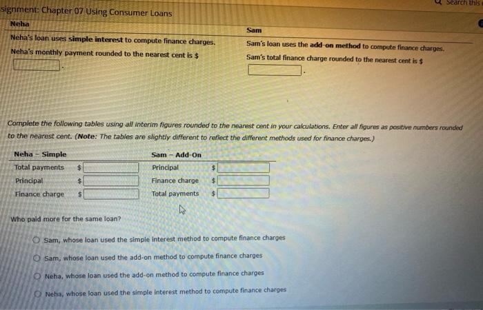Solved ssignment: Chapter 07 Using Consumer Loans Comparing | Chegg.com