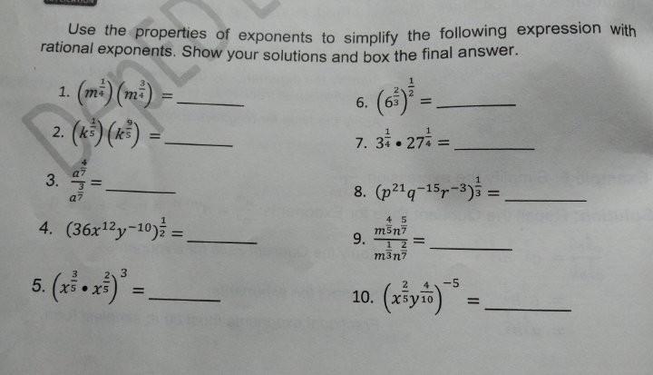 Solved Use the properties of exponents to simplify the | Chegg.com
