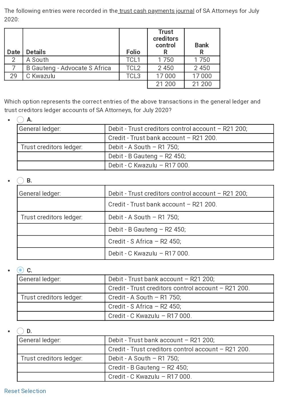 Solved The following entries were recorded in the trust cash | Chegg.com