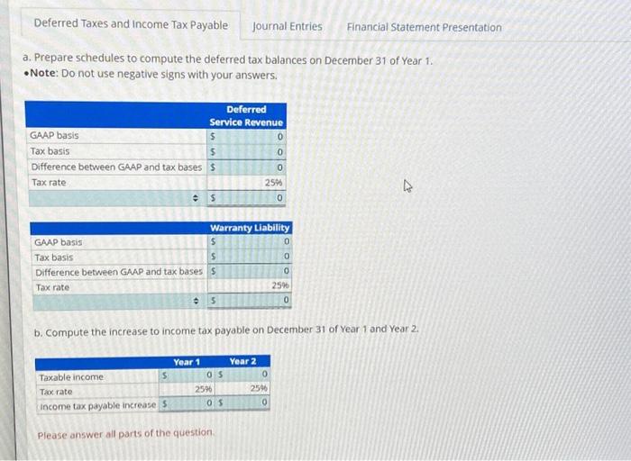 Deferred Taxes and income Tax Payable c. Record the | Chegg.com