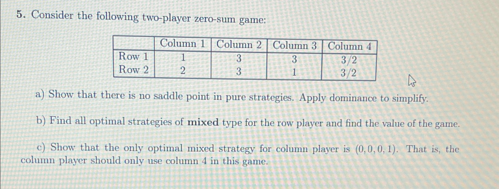 Solved Consider the following two-player zero-sum | Chegg.com