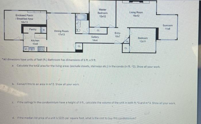Solved Master Bedroom 12x12 Living Room 18x12 Enclosed Porch | Chegg.com
