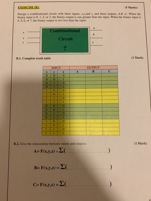 Solved EXERCISE (B): (5 Marks) Design a combinational | Chegg.com