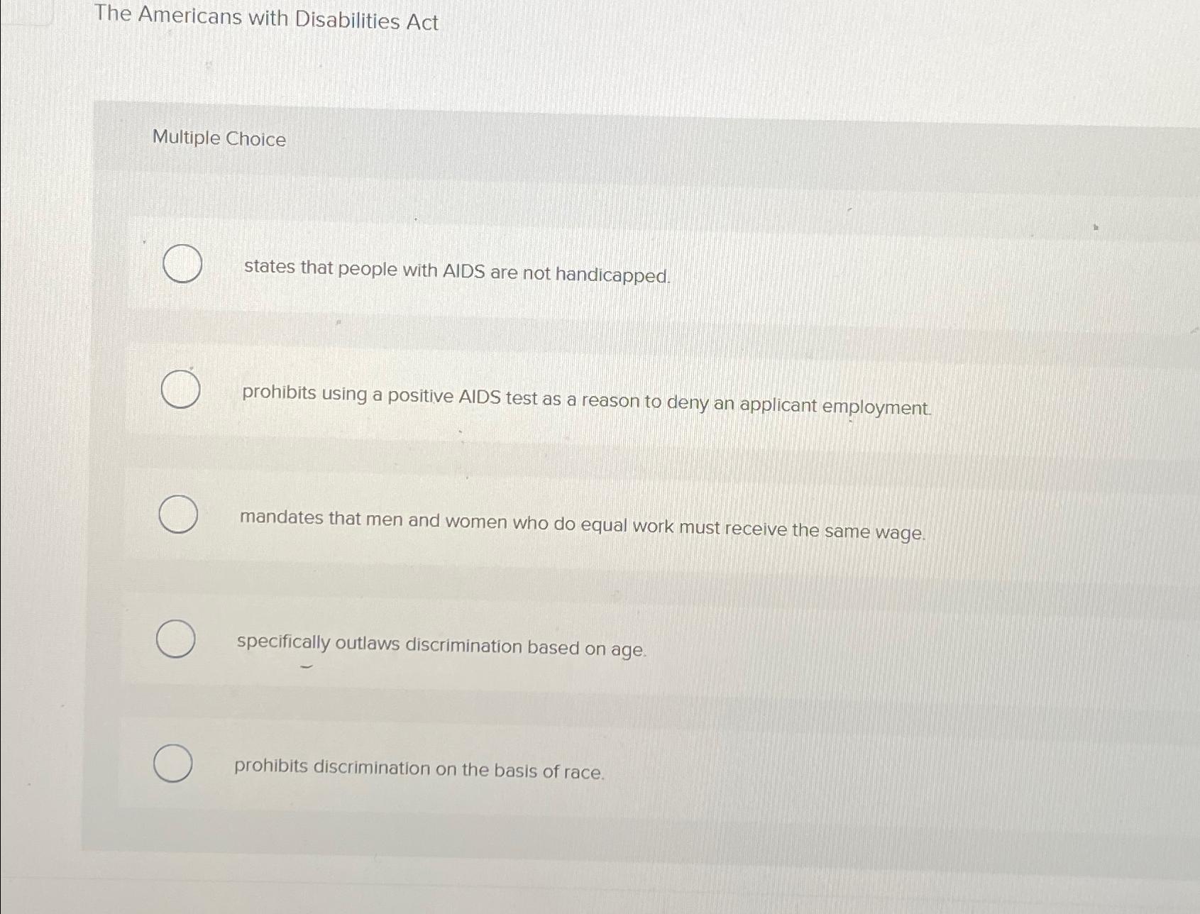 Solved The Americans with Disabilities ActMultiple | Chegg.com