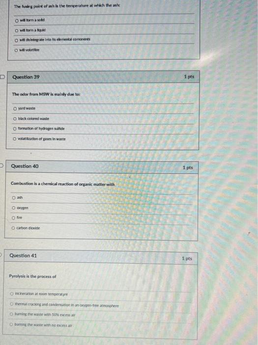Solved The fusing point of ash is the temperature at wtilith | Chegg.com
