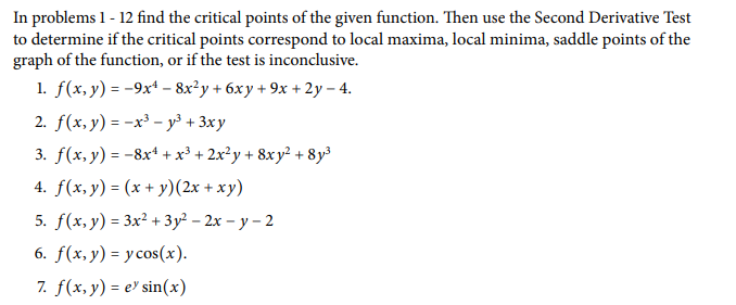 Solved In problems 1 - 12 ﻿find the critical points of the | Chegg.com