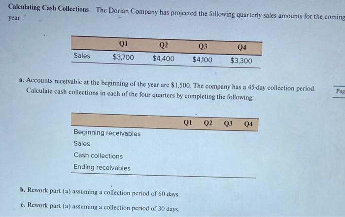 Solved Calculating Cash Collections The Dorian Company has | Chegg.com