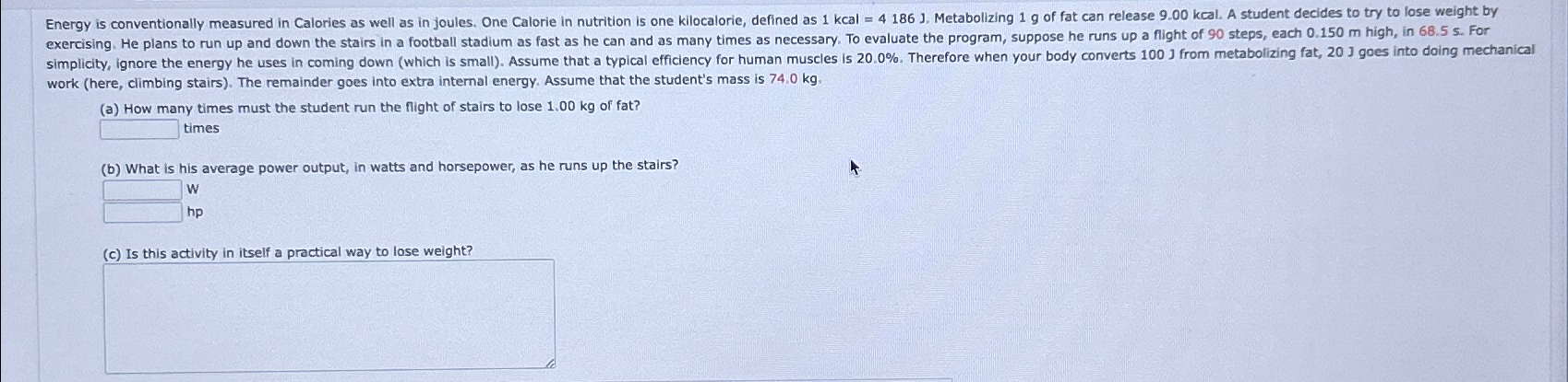 Solved work (here, ﻿climbing stairs). ﻿The remainder goes | Chegg.com