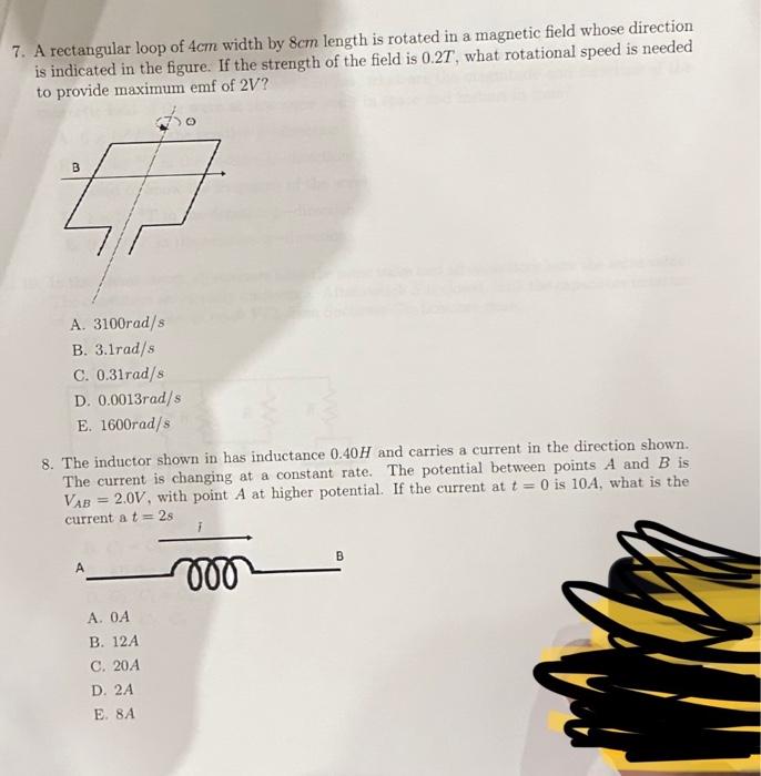 Solved 7. A rectangular loop of 4 cm width by 8 cm length is | Chegg.com