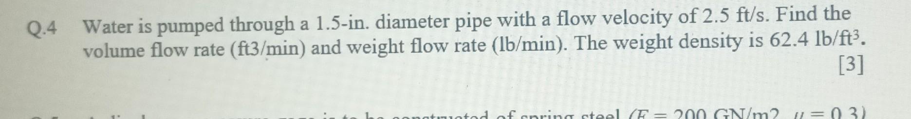 Solved Q.4 Water is pumped through a 1.5 -in. diameter pipe | Chegg.com