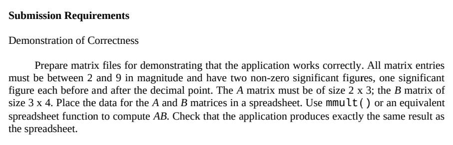 Solved General Specifications Design and implement a matrix | Chegg.com