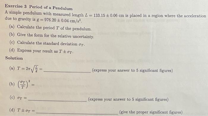 Solved Exercise 3 Period of a Pendulum A simple pendulum | Chegg.com
