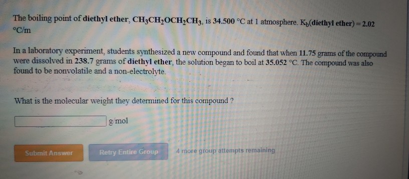 Solved The boiling point of diethyl ether, CH3CH2OCH2CH3, is | Chegg.com