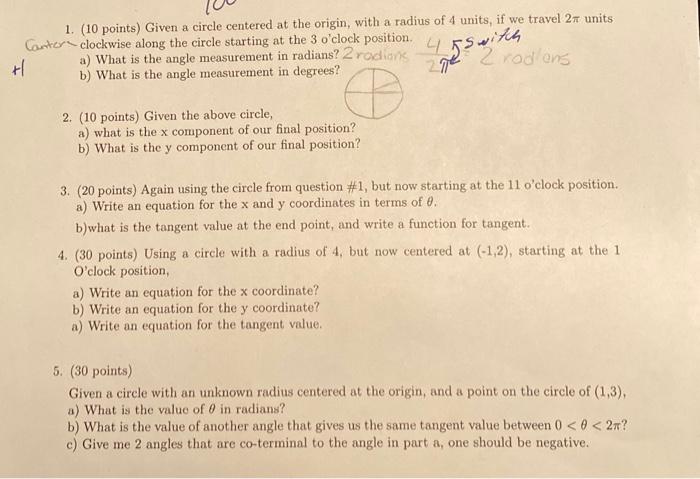 Solved 1. (10 points) Given a circle centered at the origin, | Chegg.com