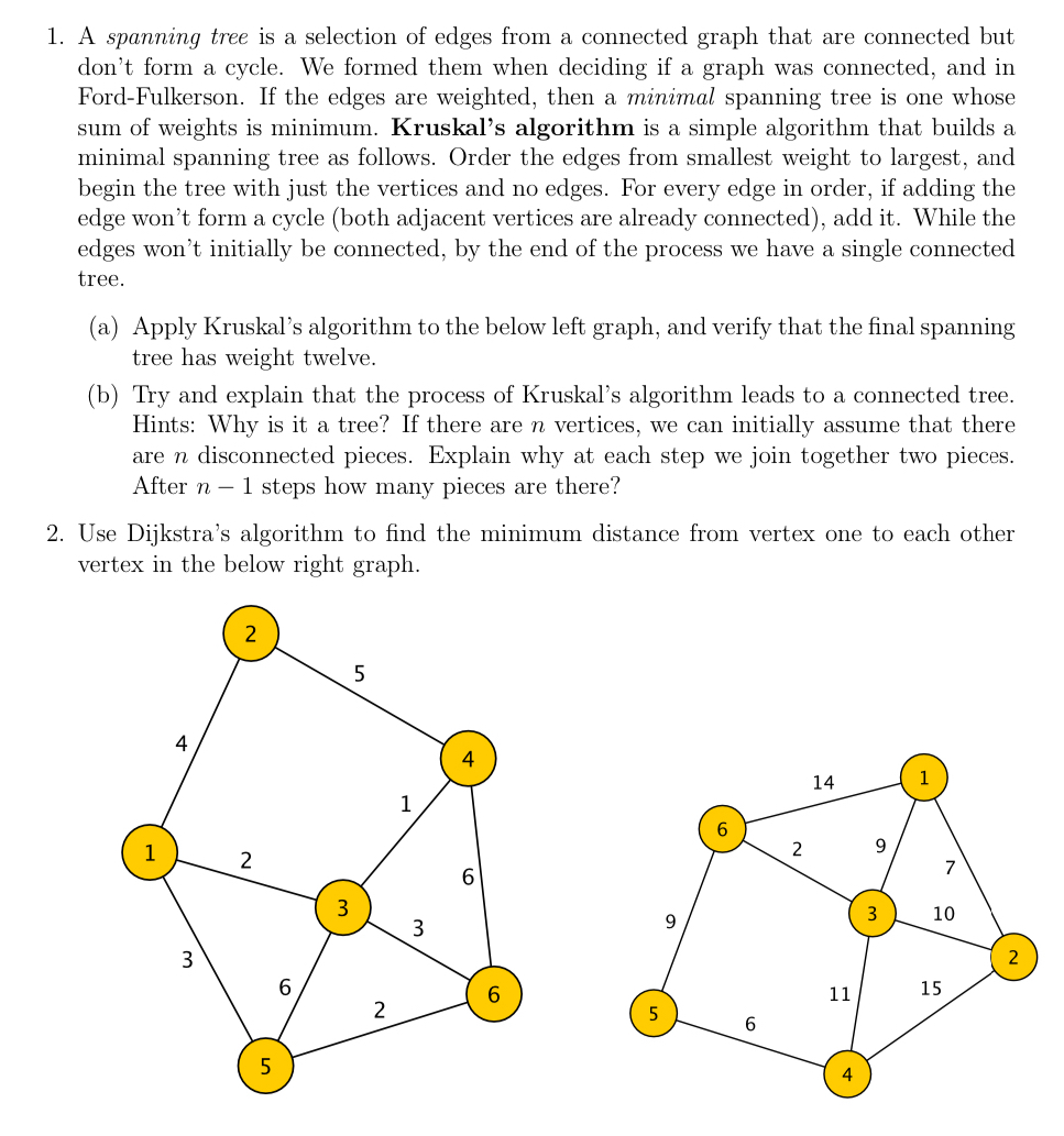 A spanning tree is a selection of edges from a | Chegg.com