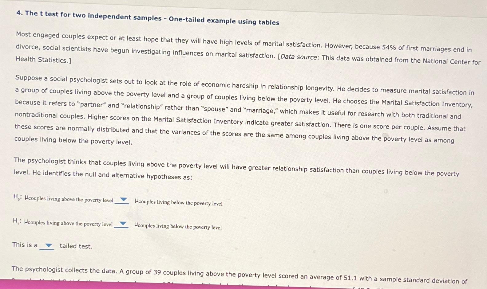Solved The t ﻿test for two independent samples - ﻿One-tailed | Chegg.com