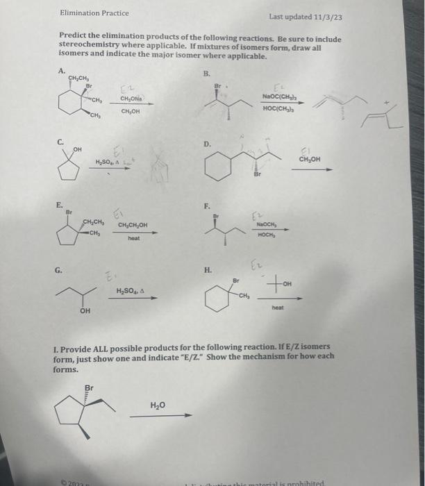 Solved Predict the elimination products of the following | Chegg.com