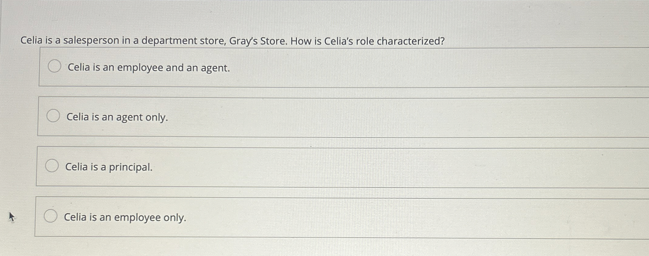 Solved Celia is a salesperson in a department store, Gray's | Chegg.com