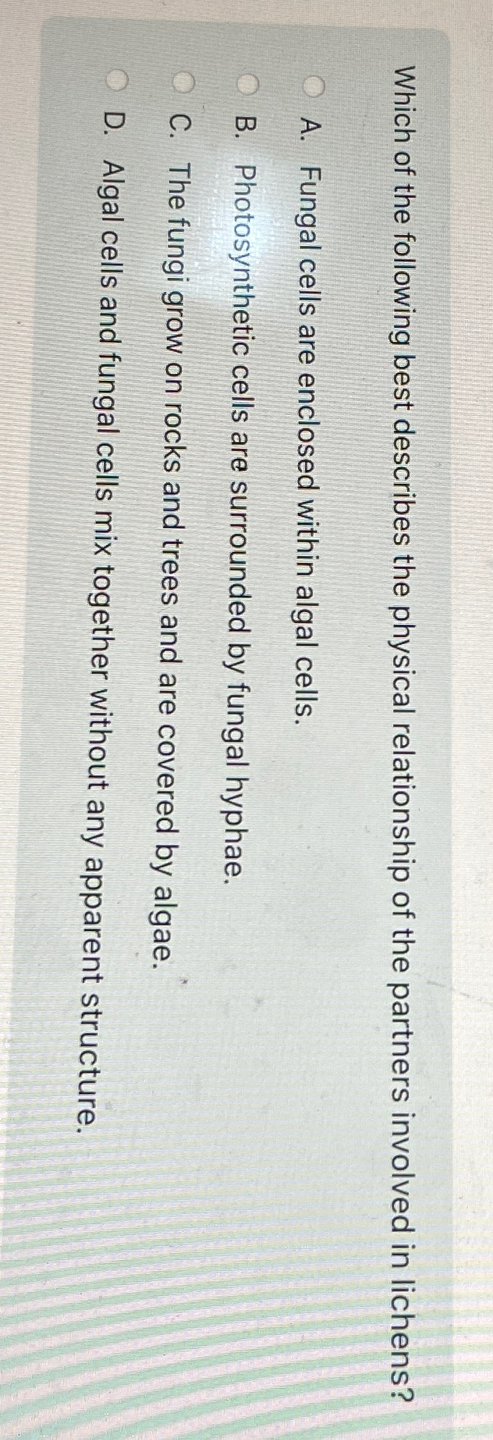 Solved Which of the following best describes the physical | Chegg.com