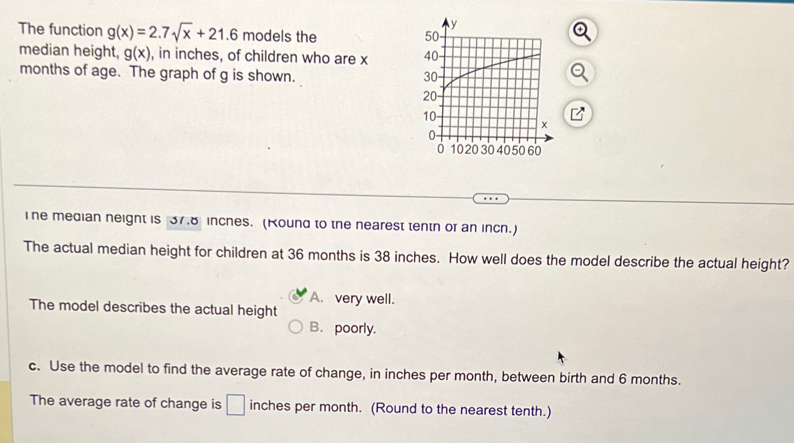 Solved The function g(x)=2.7x2+21.6 ﻿models the median | Chegg.com