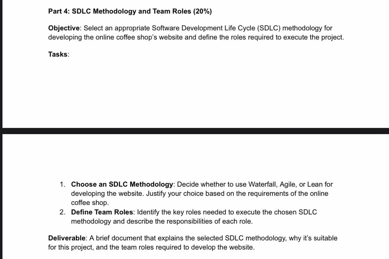 Solved Part 4: SDLC Methodology and Team Roles | Chegg.com