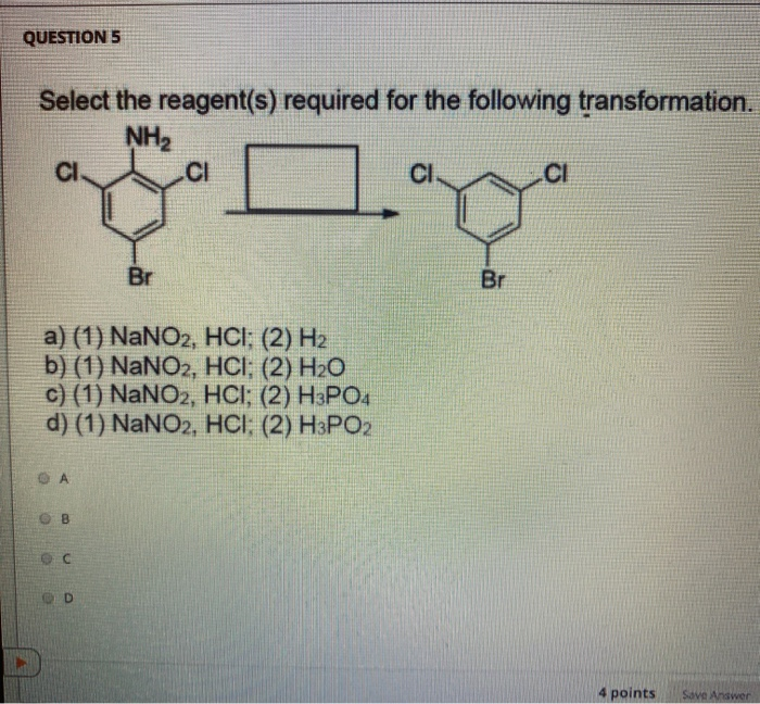 Solved QUESTION 5 Select the reagent(s) required for the | Chegg.com