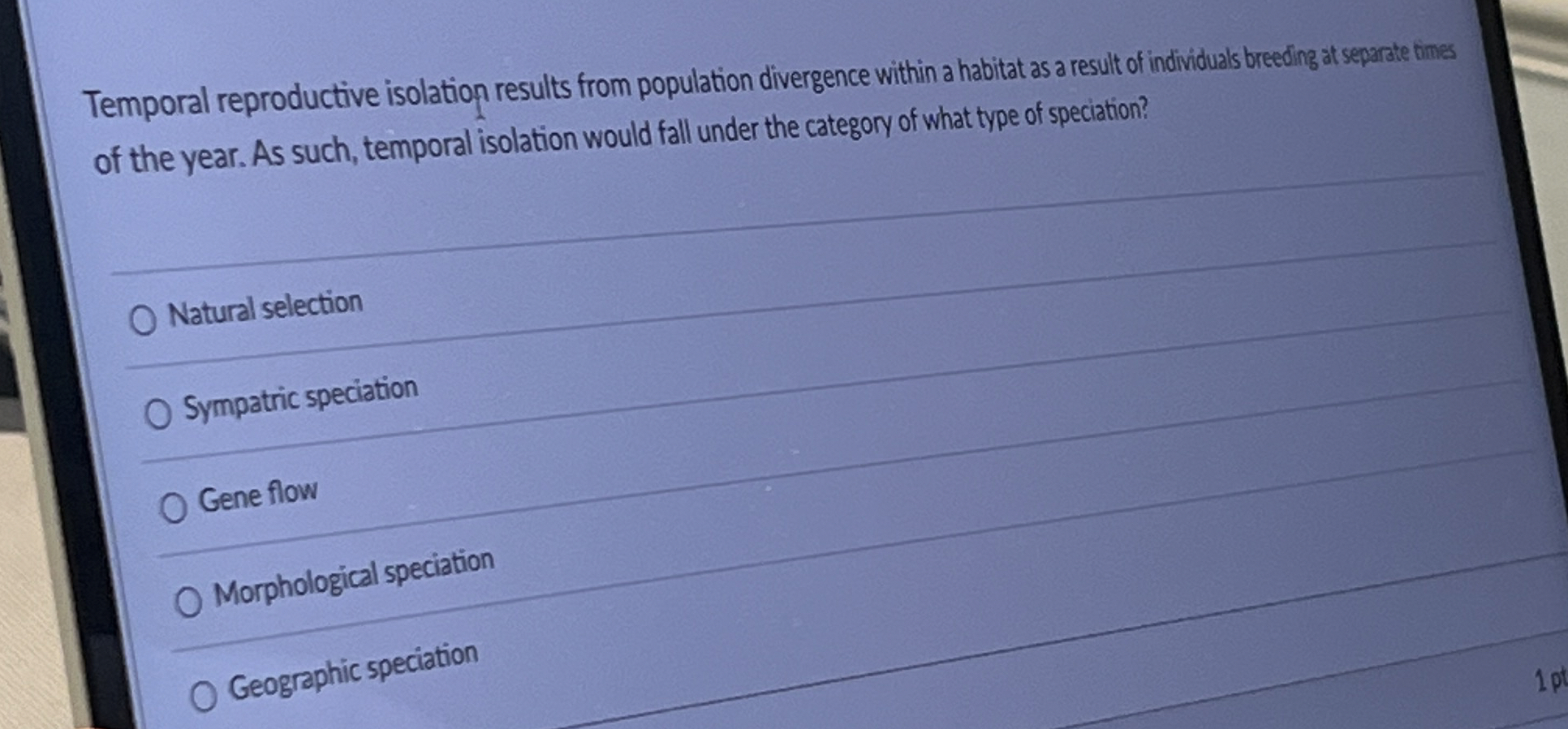 Solved Temporal reproductive isolation results from | Chegg.com