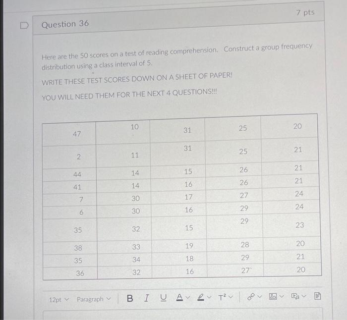 Solved Here are the 50 scores on a test of reading | Chegg.com