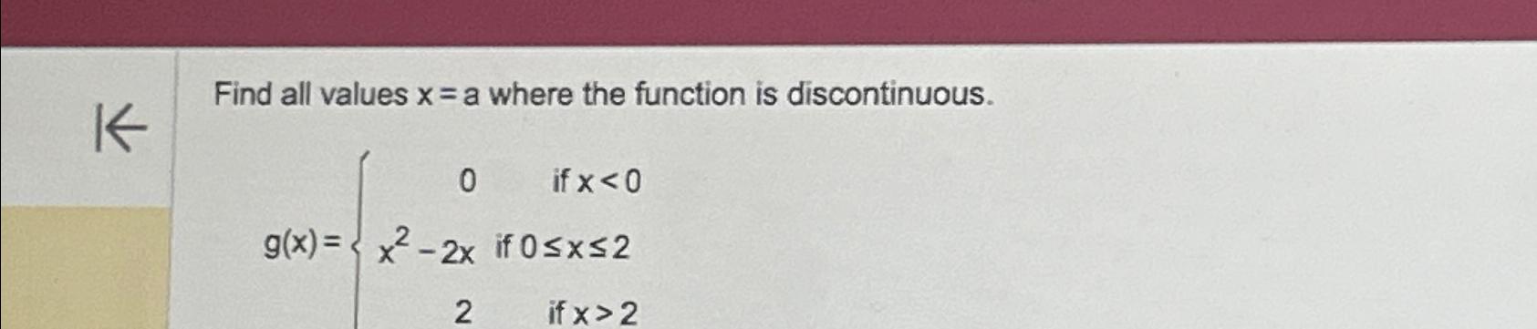 Solved Find all values x=a where the function is | Chegg.com