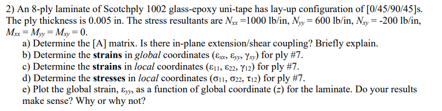 Solved An 8-ply laminate of Scotchply 1002 ﻿glass-epoxy | Chegg.com