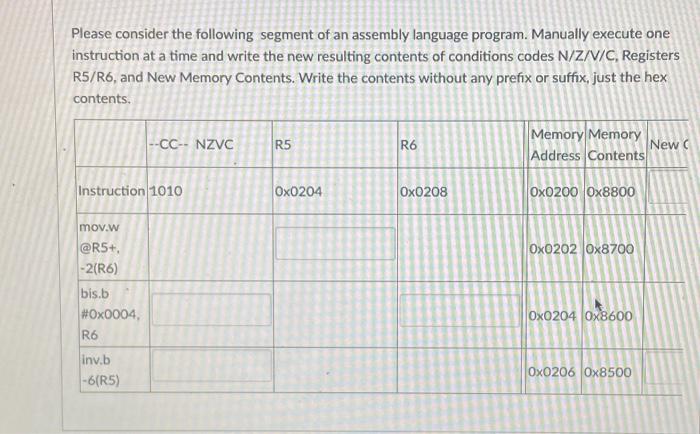 Solved Please consider the following segment of an assembly | Chegg.com