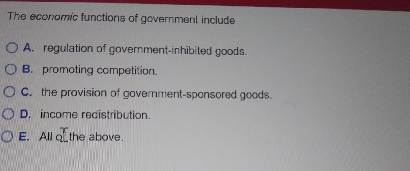 Solved The economic functions of government includeA. | Chegg.com