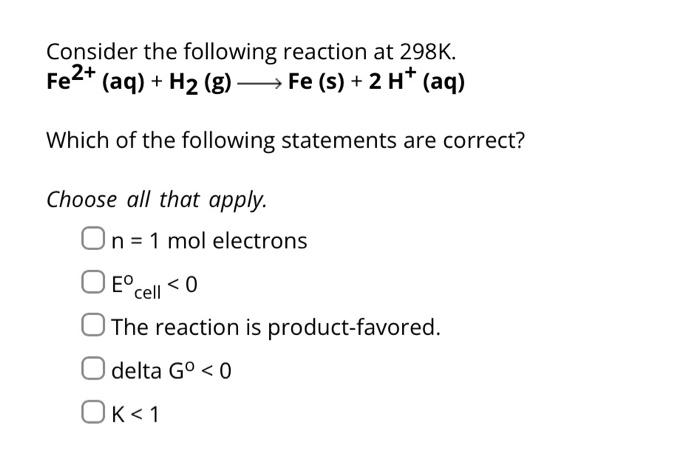 Solved Consider the following reaction at 298 K. | Chegg.com