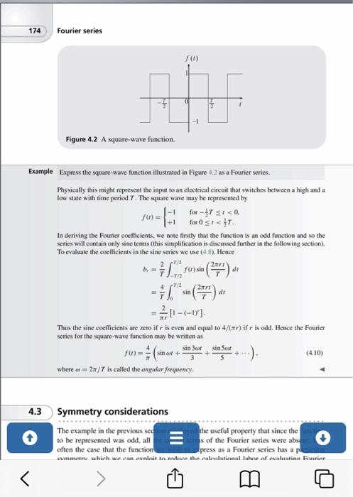 Solved 174 Fourier series (0) -1 Figure 4.2 A square-wave | Chegg.com