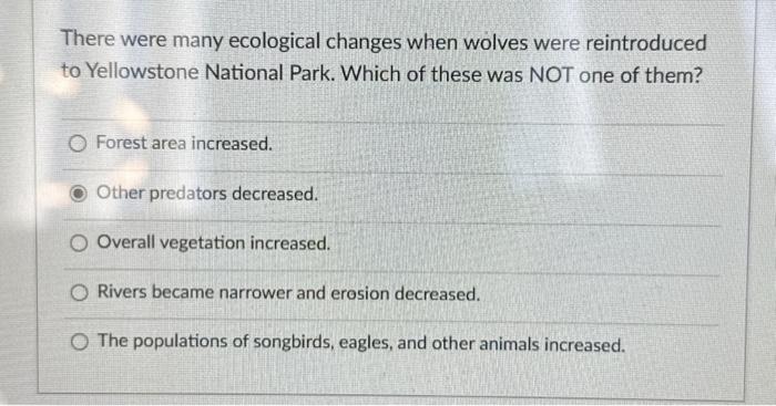 Solved There were many ecological changes when wolves were | Chegg.com