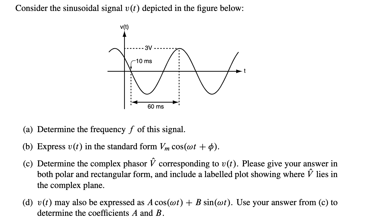 Solved Consider the sinusoidal signal v(t) ﻿depicted in the | Chegg.com