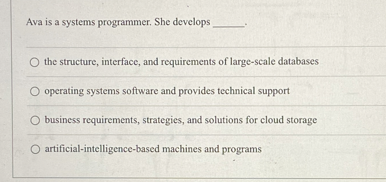 Ava is a systems programmer. She developsthe | Chegg.com