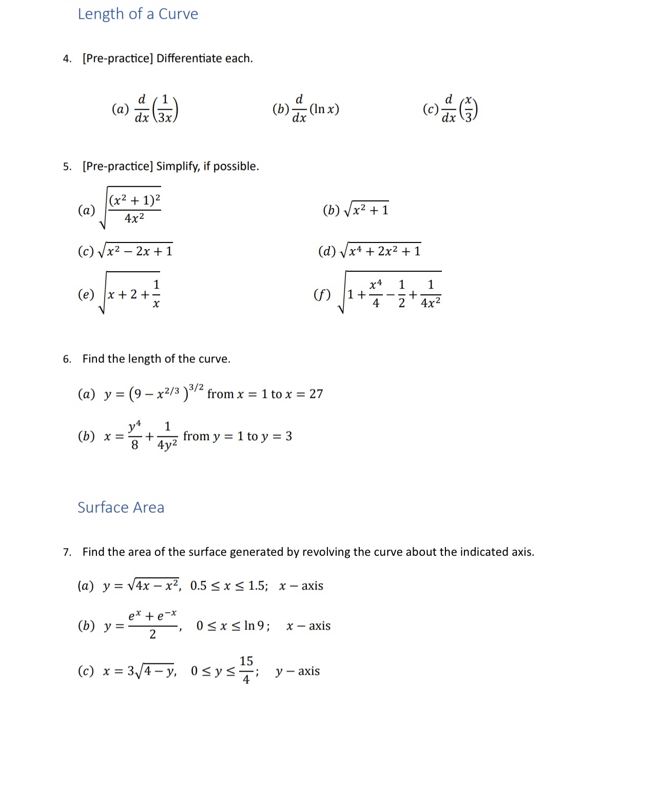 Solved Length of a Curve4. [Pre-practice] ﻿Differentiate | Chegg.com