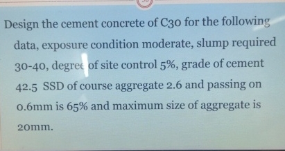 Solved Design the cement concrete of C3O ﻿for the following | Chegg.com