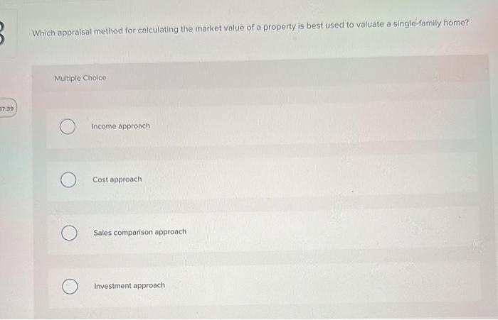 Solved Which appraisal method for calculating the market | Chegg.com