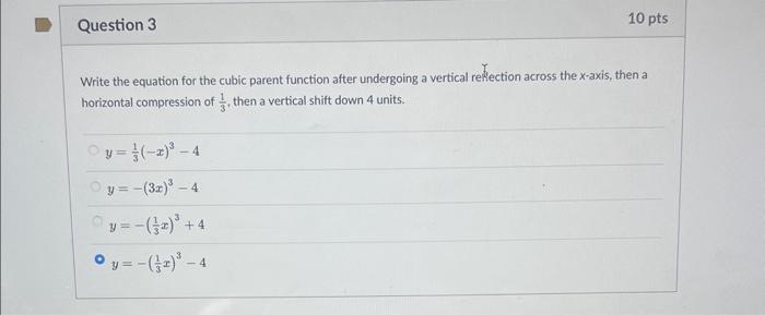 Solved Write the equation for the cubic parent function | Chegg.com