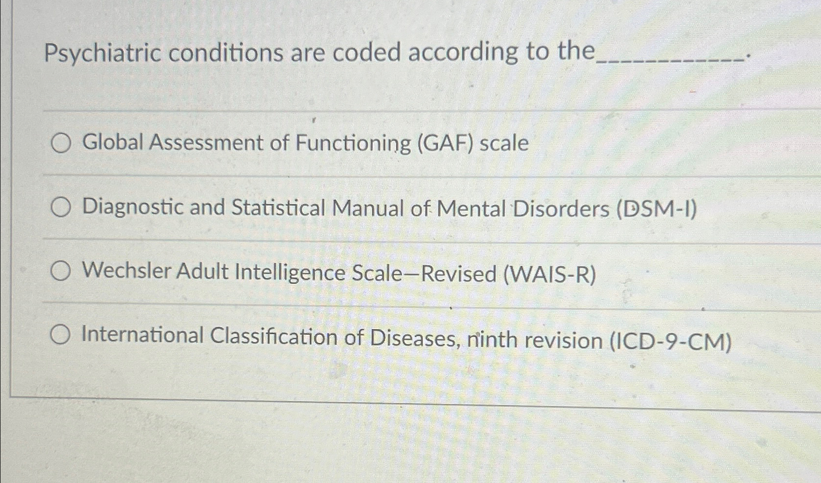 Solved Psychiatric conditions are coded according to the | Chegg.com
