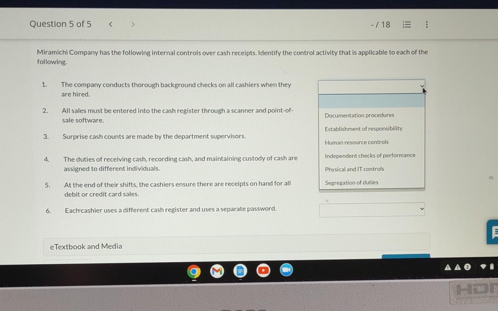Solved Miramichi Company has the following internal controls | Chegg.com