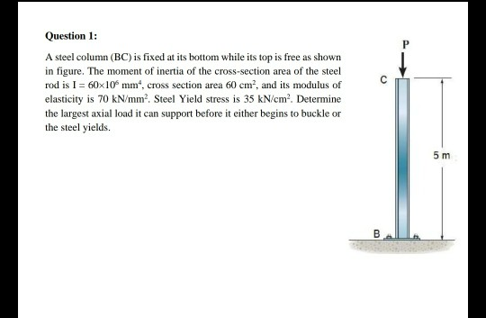 Solved Question 1: A steel column (BC) is fixed at its | Chegg.com