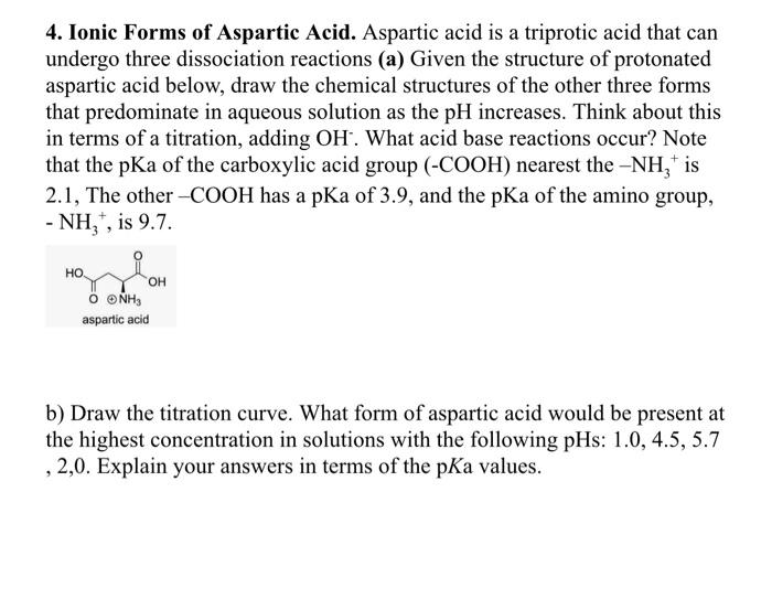 Solved 4. Ionic Forms of Aspartic Acid. Aspartic acid is a | Chegg.com